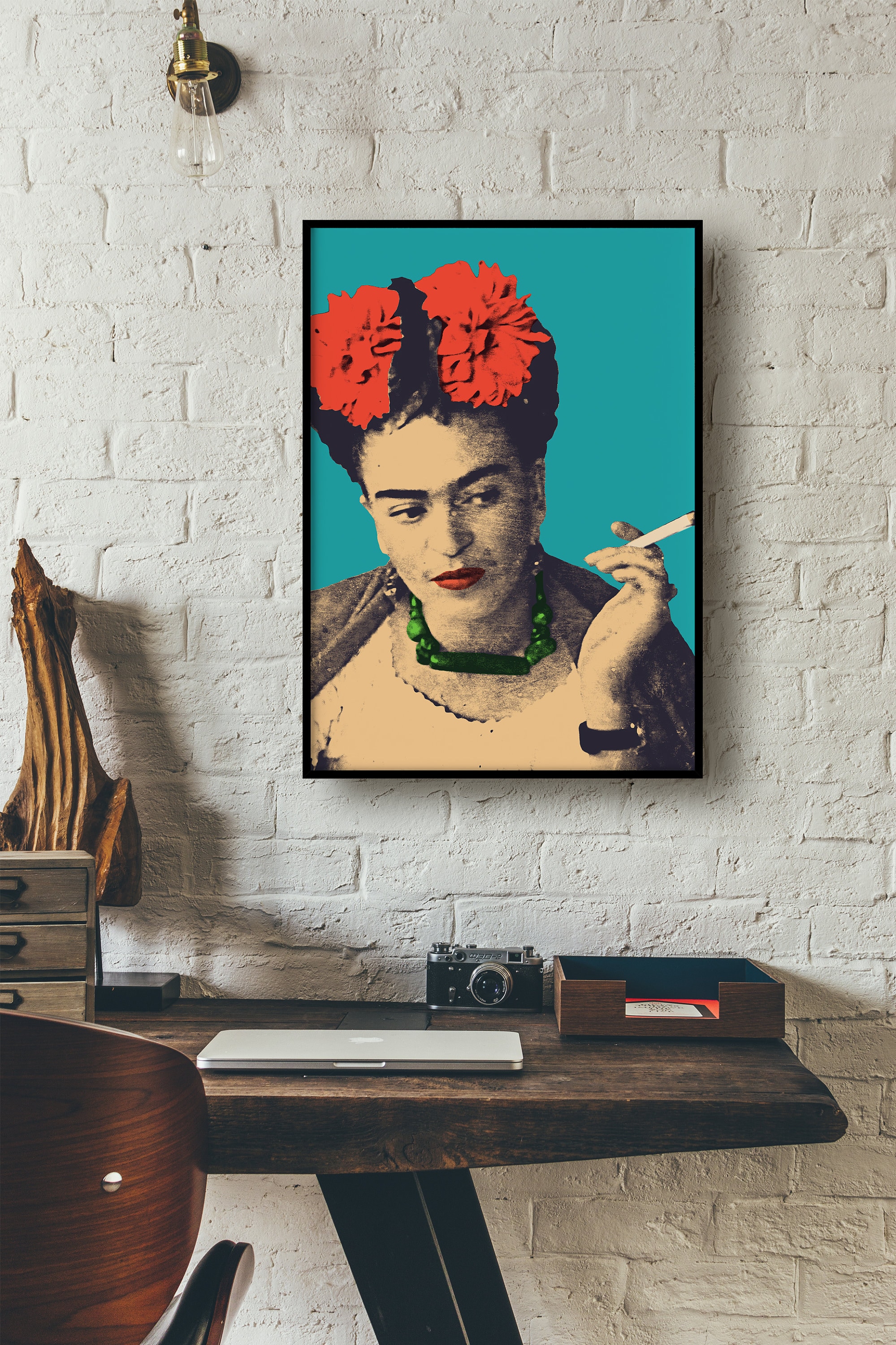Frida Kahlo Smoking Cigarette Pop Art Print, Retro Vintage Pop Art ...