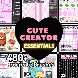 Procreate Creator Essentials Bundle Kawaii Cute Brushes Seamless Background Plaid Arygle Stripes ...