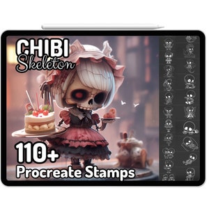 Procreate Chibi Skeleton Skull Kawaii Gothic Funny Magical Drawing ...