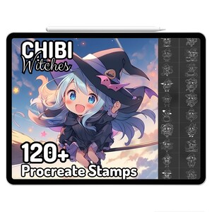 Procreate Chibi Witch Witches Mage Kawaii Magical Drawing Guide Stamps ...