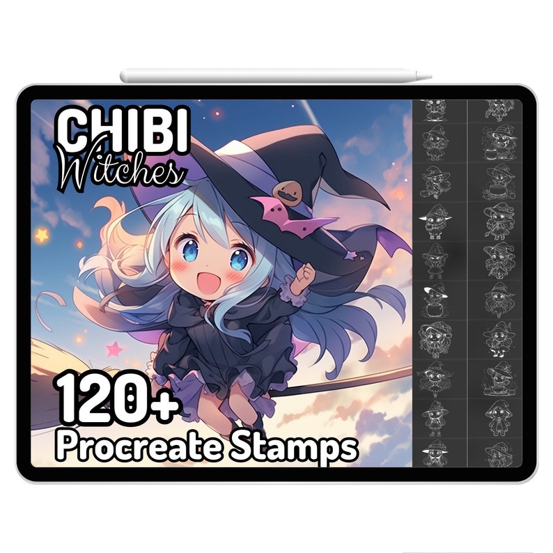 Procreate Chibi Witch Witches Mage Kawaii Magical Drawing Guide Stamps ...