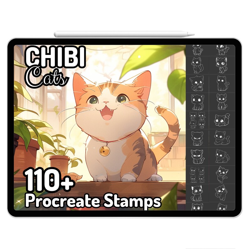 Kawaii Procreate Brushes Stamps Chibi Cute Cats Kitty Animals Pets ...