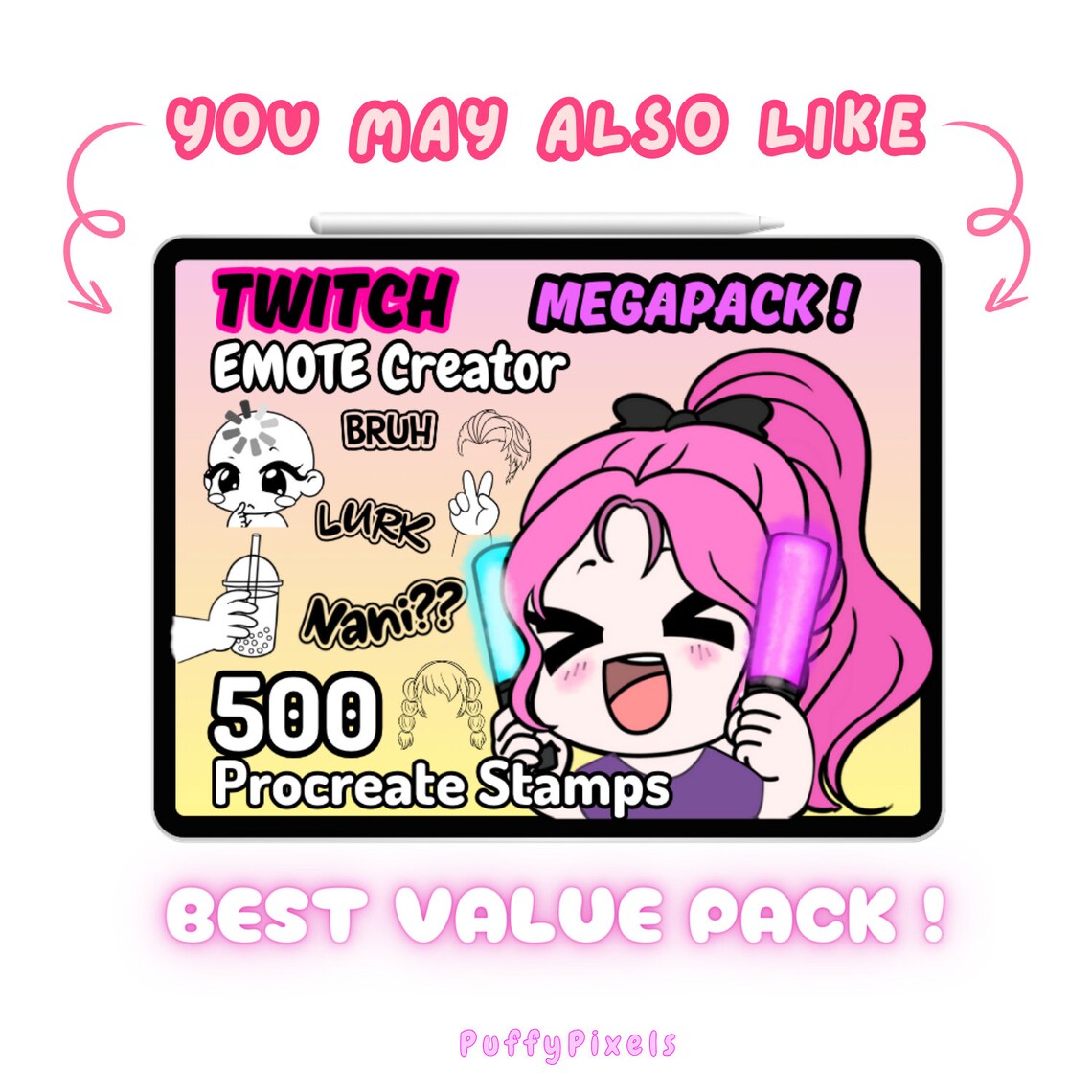 Procreate Emote Base Twitch Discord Badges Chibi Hair Words Symbol ...