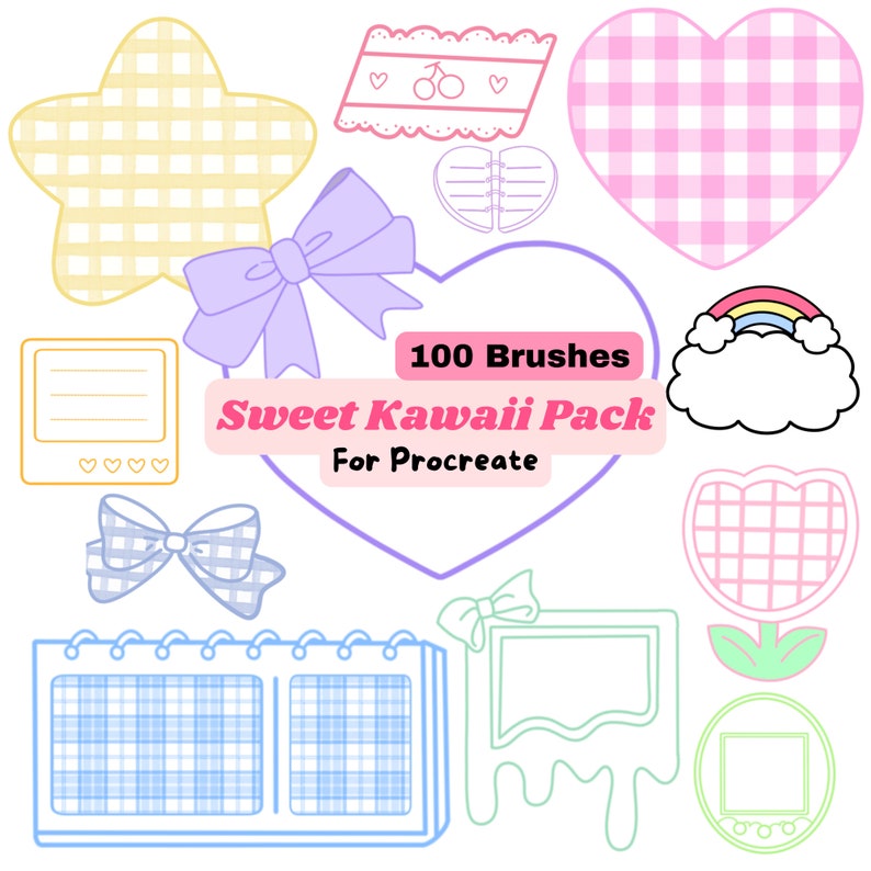 Kawaii Procreate Brushes Stamps Frames Sticker Elements Sticky - Etsy