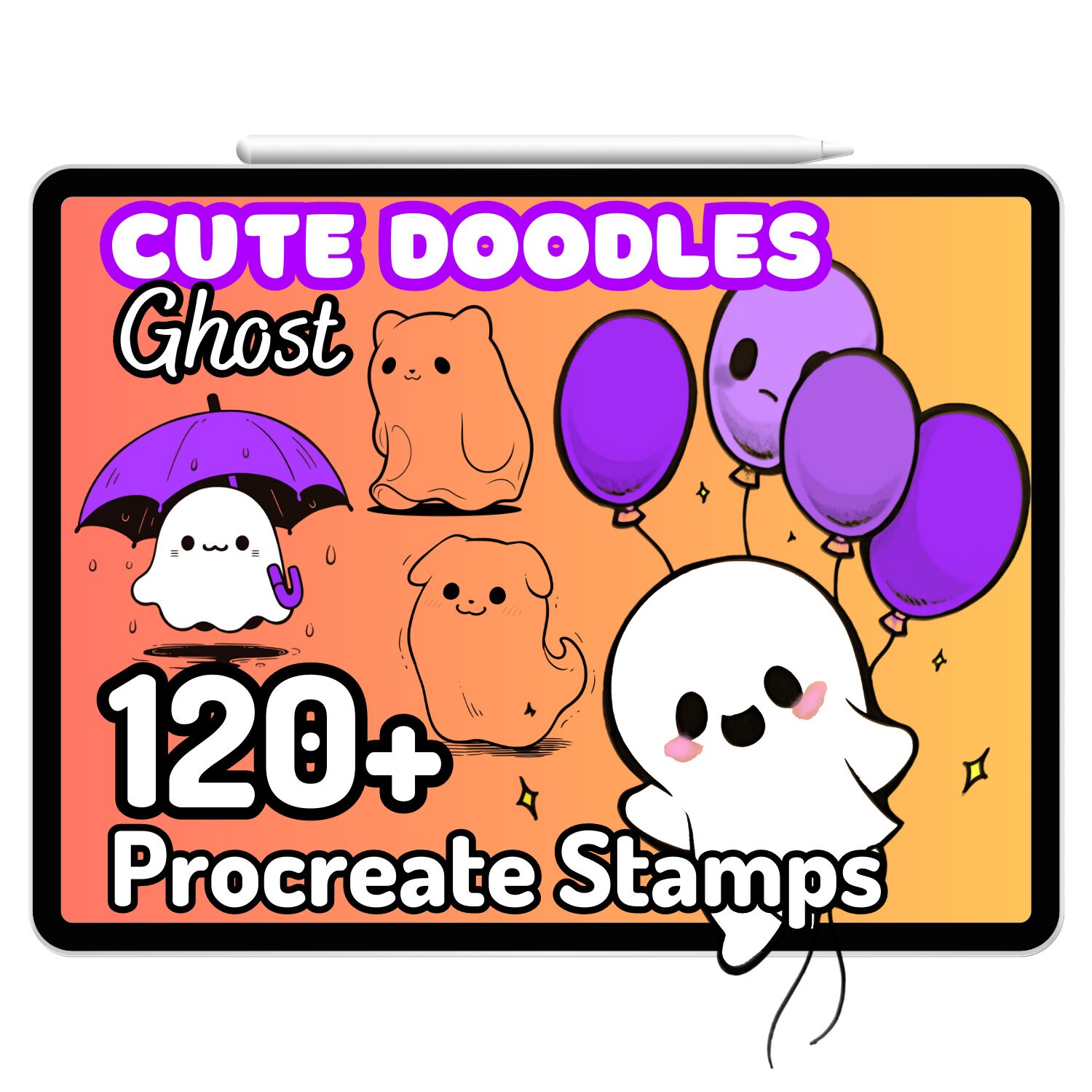 Kawaii Procreate Brushes Stamps Ghost Spooky Cute Halloween Cute Doodle ...