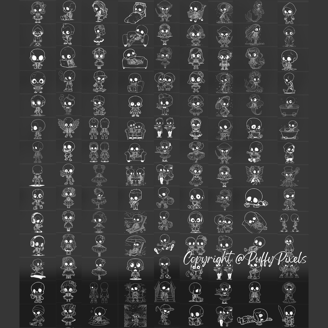 Procreate Chibi Skeleton Skull Kawaii Gothic Funny Magical Drawing ...
