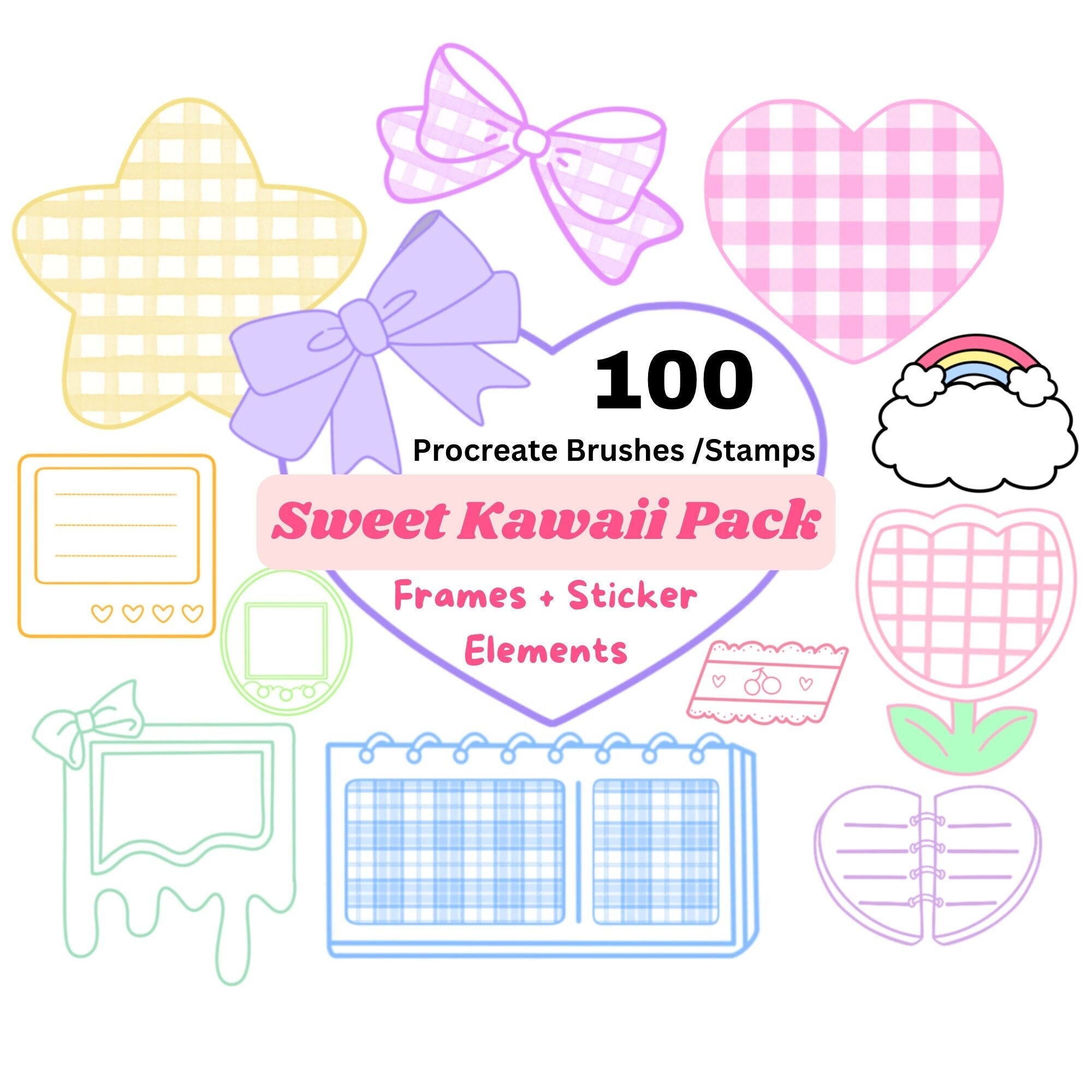 Kawaii Procreate Brushes Stamps Frames Sticker Elements Sticky - Etsy
