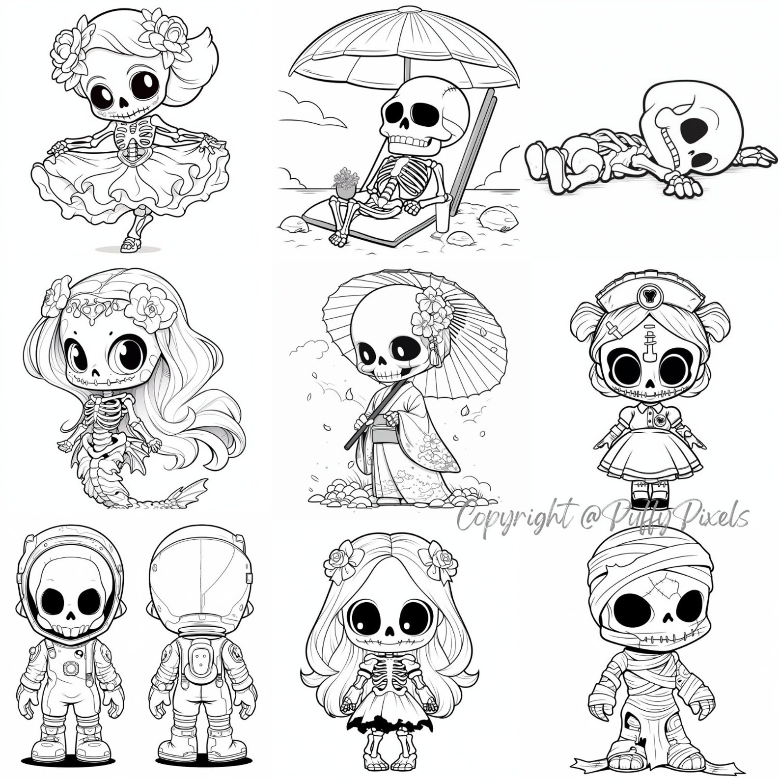 Procreate Chibi Skeleton Skull Kawaii Gothic Funny Magical Drawing ...