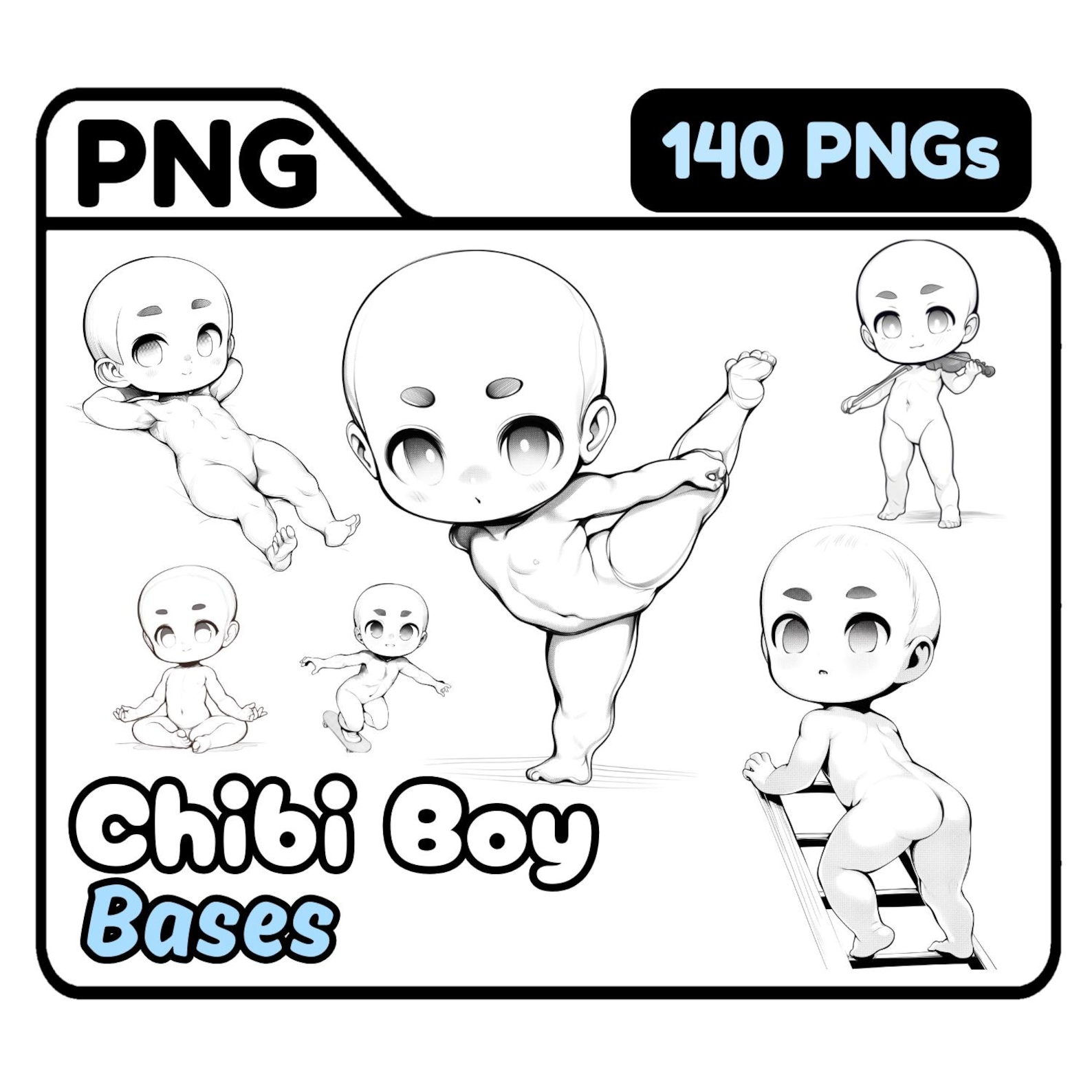 PNG Chibi Poses Base Boy Male Sketches Clipart Gesture Kawaii Character ...