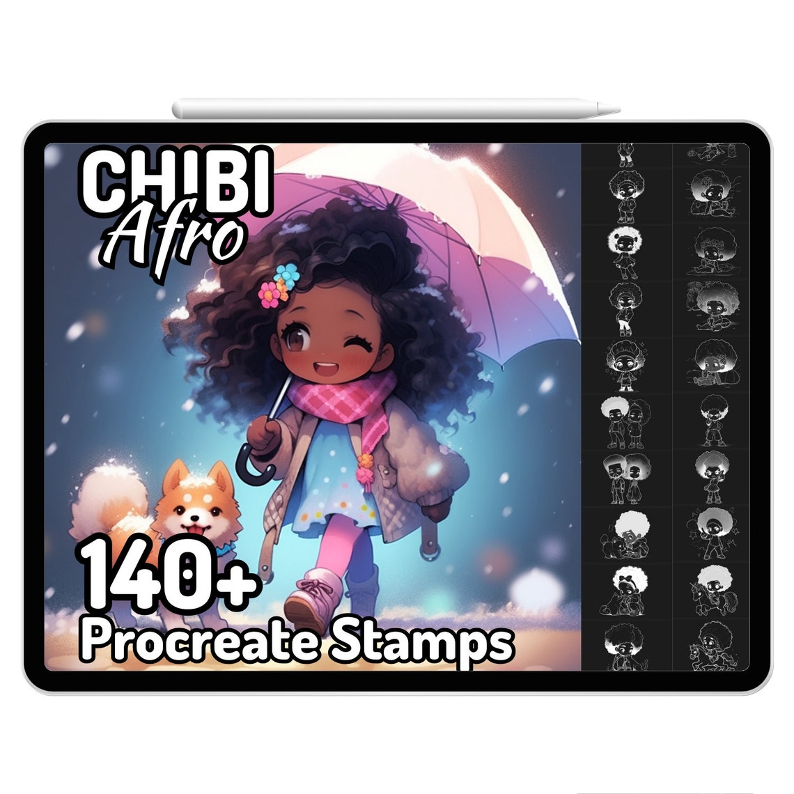Procreate Chibi Afro Curly Big Hair Cute Girl Black BLM Boy Drawing ...