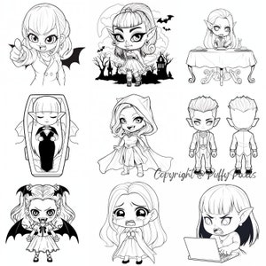 Procreate Chibi Vampire Fangs Kawaii Gothic Funny Magical Drawing Guide ...