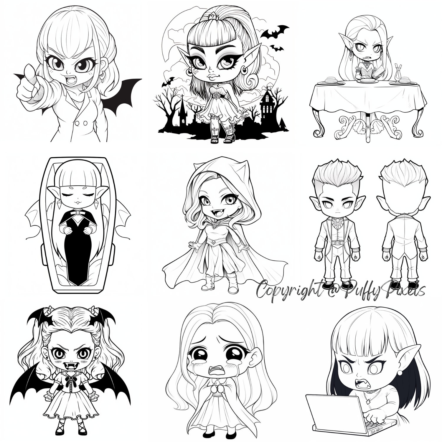 Procreate Chibi Vampire Fangs Kawaii Gothic Funny Magical Drawing Guide ...