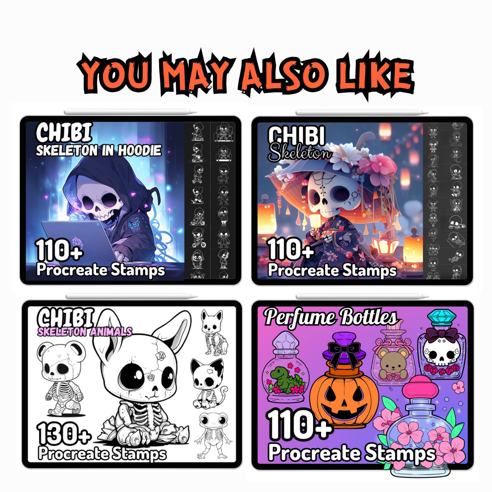Procreate Chibi Skeleton Skull Kawaii Gothic Funny Magical Drawing ...