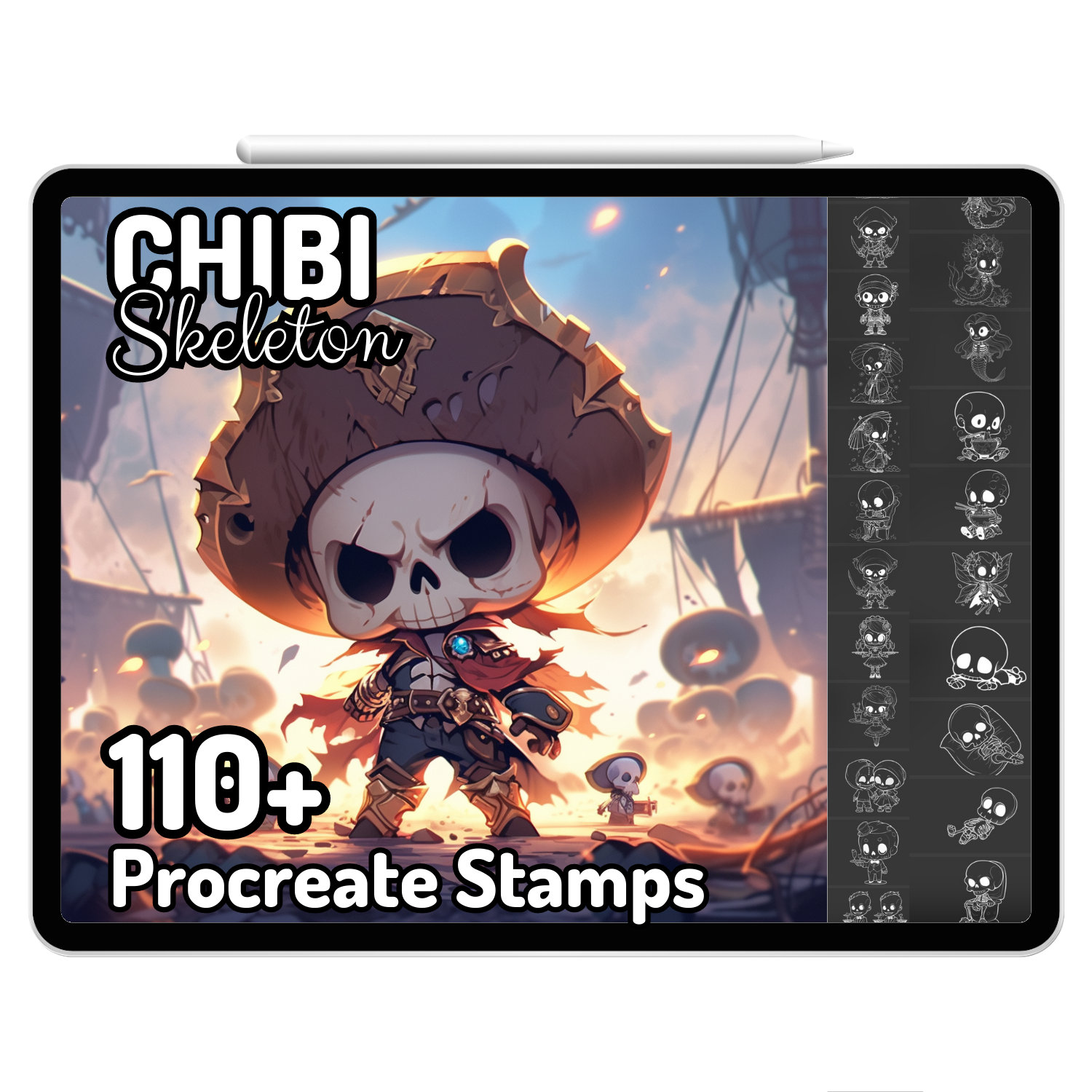 Procreate Chibi Skeleton Skull Kawaii Gothic Funny Magical Drawing ...