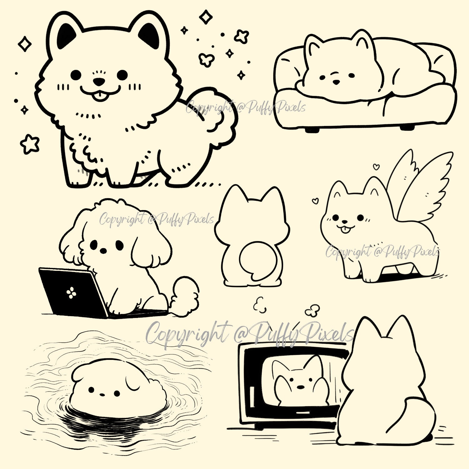 Kawaii Procreate Brushes Stamps Dog Puppy Shiba Inu Cute Doodle Funny ...
