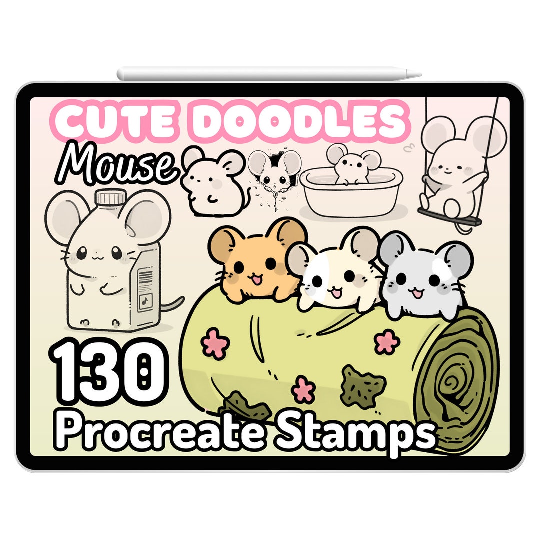 Procreate Brushes Stamps Cute Mouse Kawaii Doodle Food Coloring Hamster ...