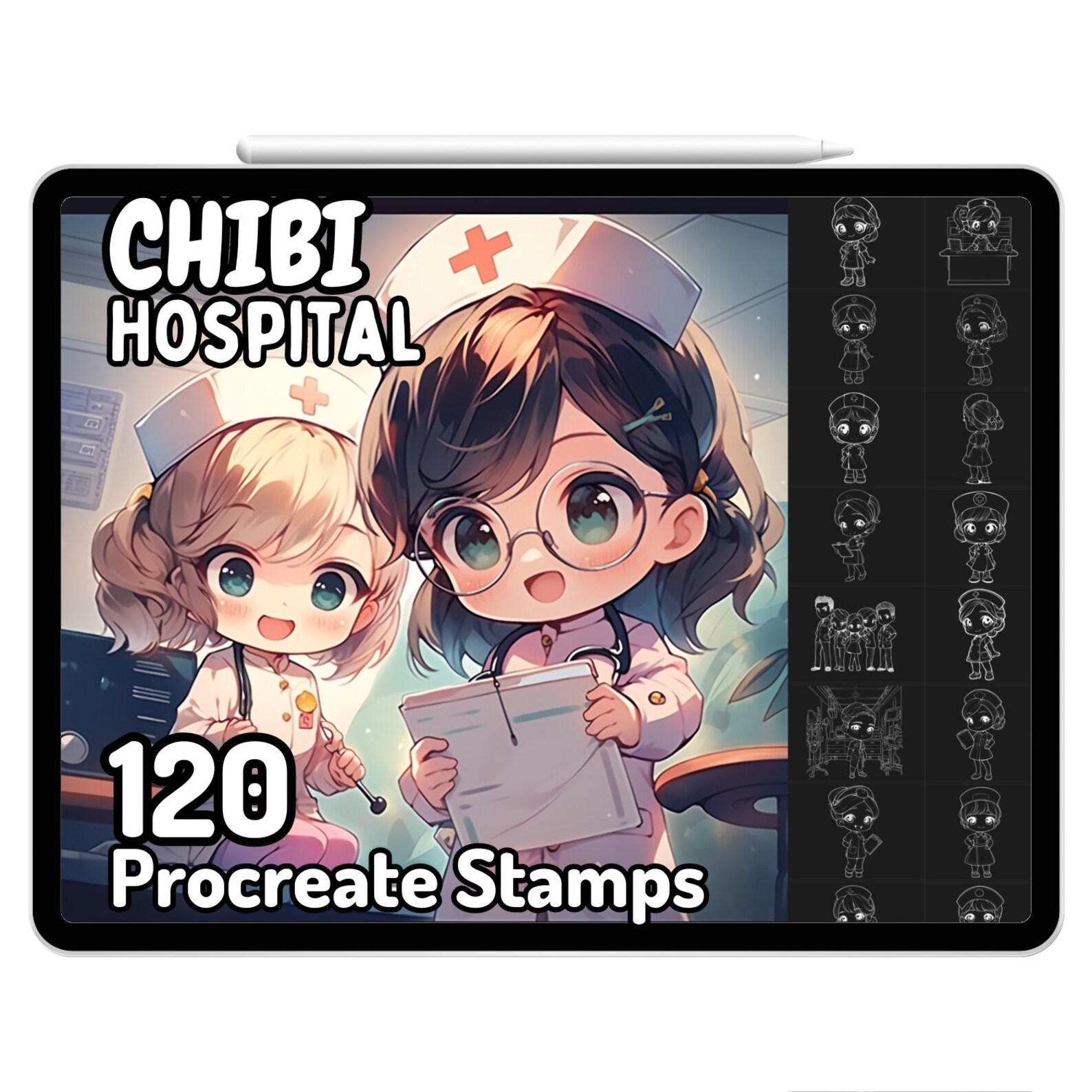 Procreate Chibi Hospital Nurse Doctor Stamps Healthcare Medical Stamps ...