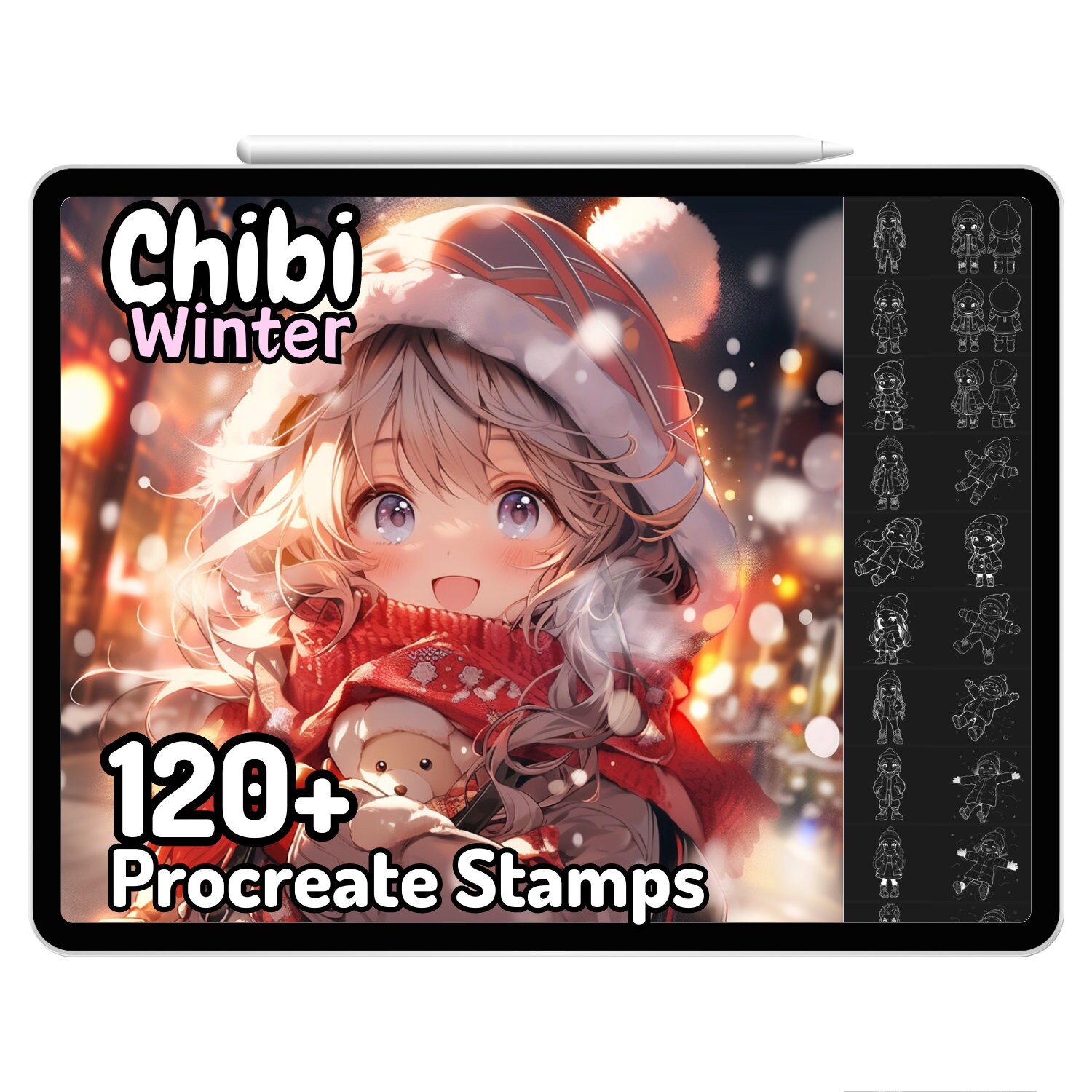 Procreate Kawaii Chibi Stamps Cute Girl Boy Winter Ski - Etsy