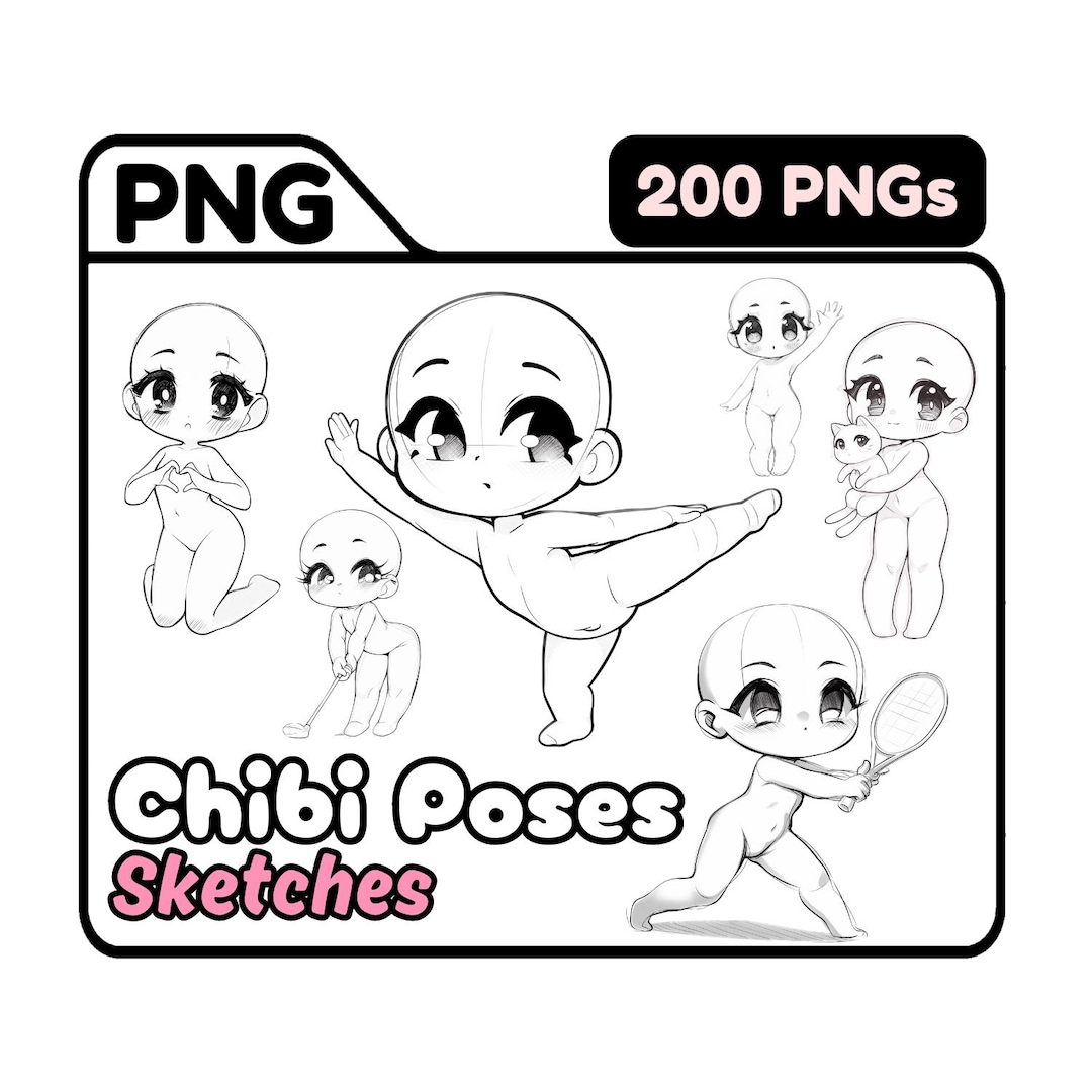 PNG Chibi Poses Base Sketches Clipart Gesture Kawaii Character Body ...