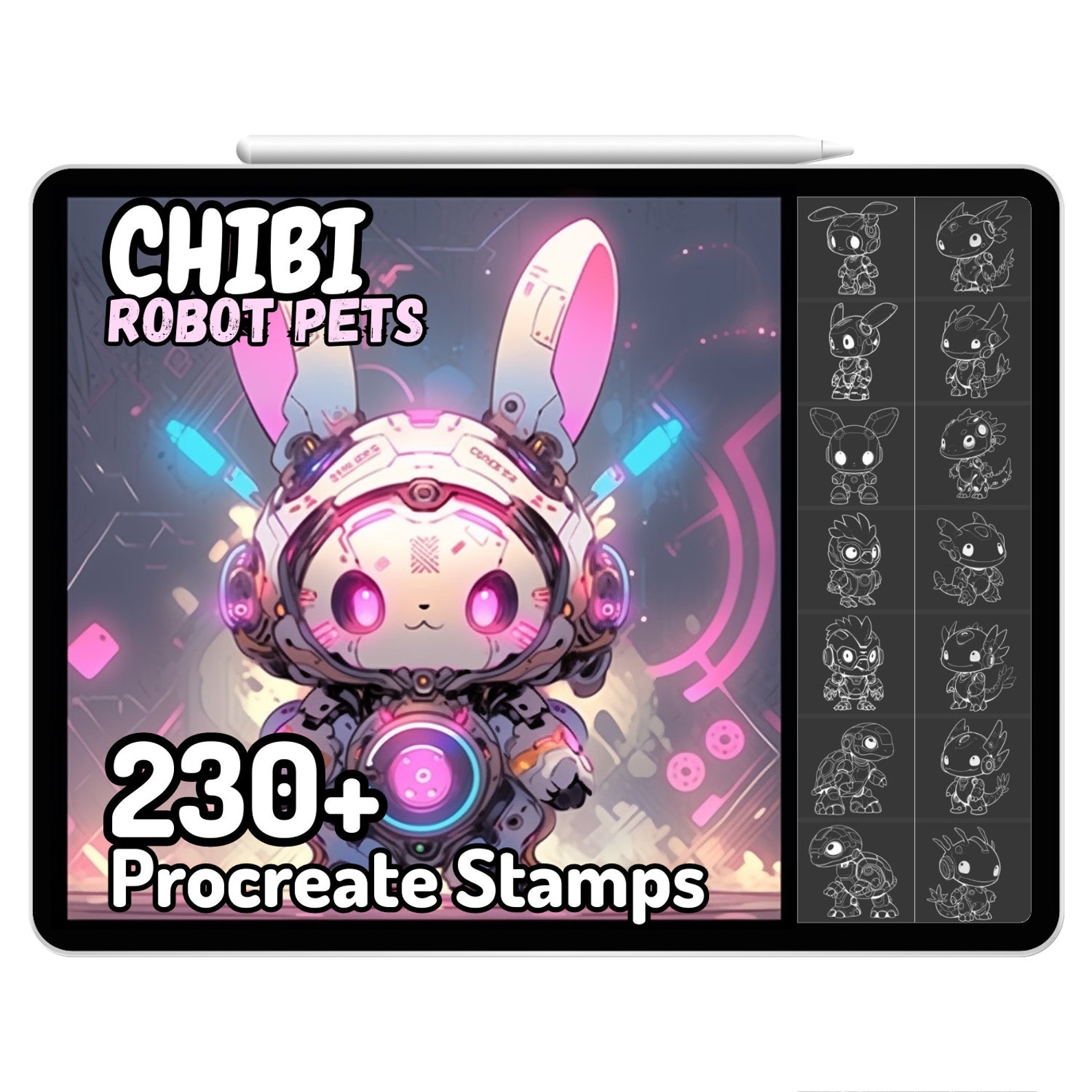 Procreate Robot Pets Animals Cybercore Kawaii Chibi Drawing - Etsy