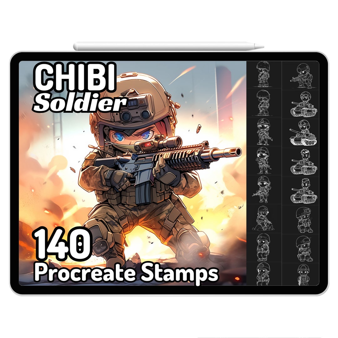 Procreate Chibi Solider Marine Army Tank War Guns Fighter Hero Uniform ...
