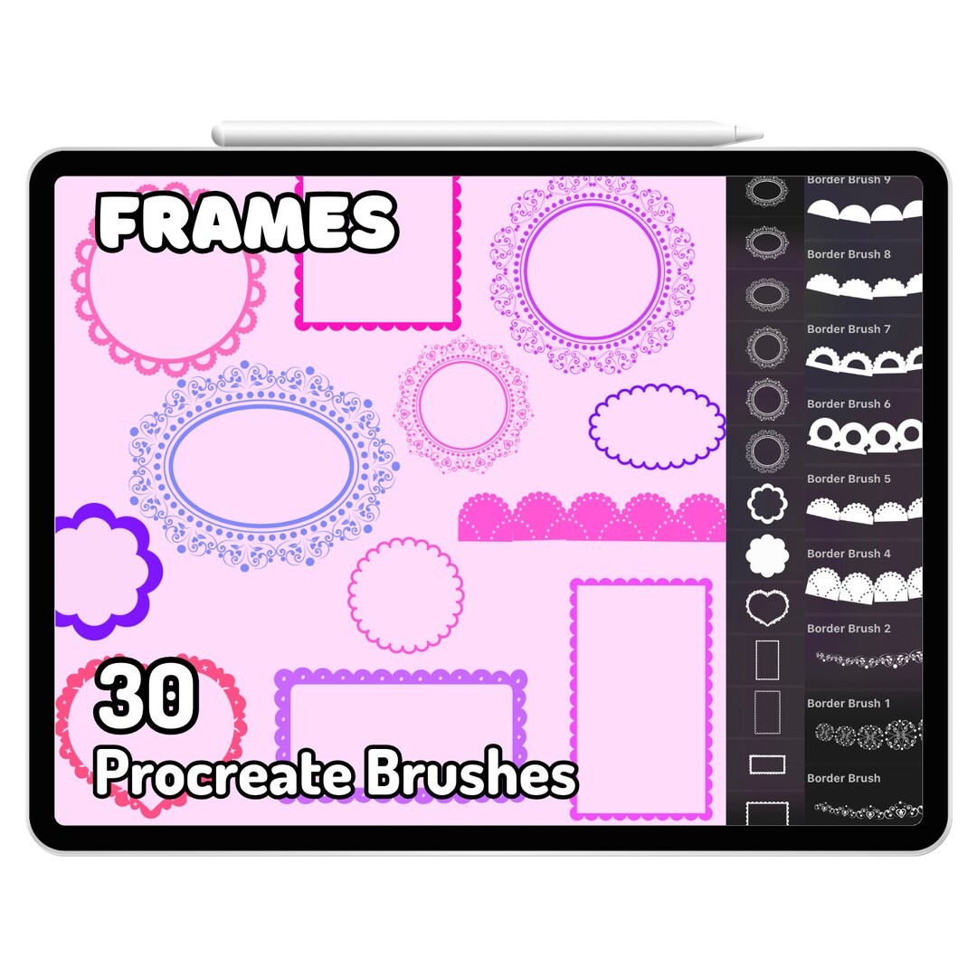Pretty Frames Kawaii Procreate Brushes Stamps Sticker Elements Sticky ...