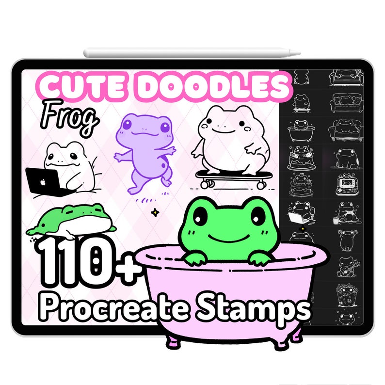 Kawaii Procreate Brushes Stamps Frog Froggie Cute Doodle Food Sticker ...