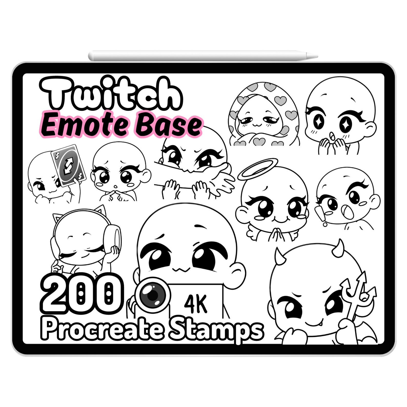 Procreate Twitch Emote Base YCH DIY Discord Lashes Badges Chibi Girl ...