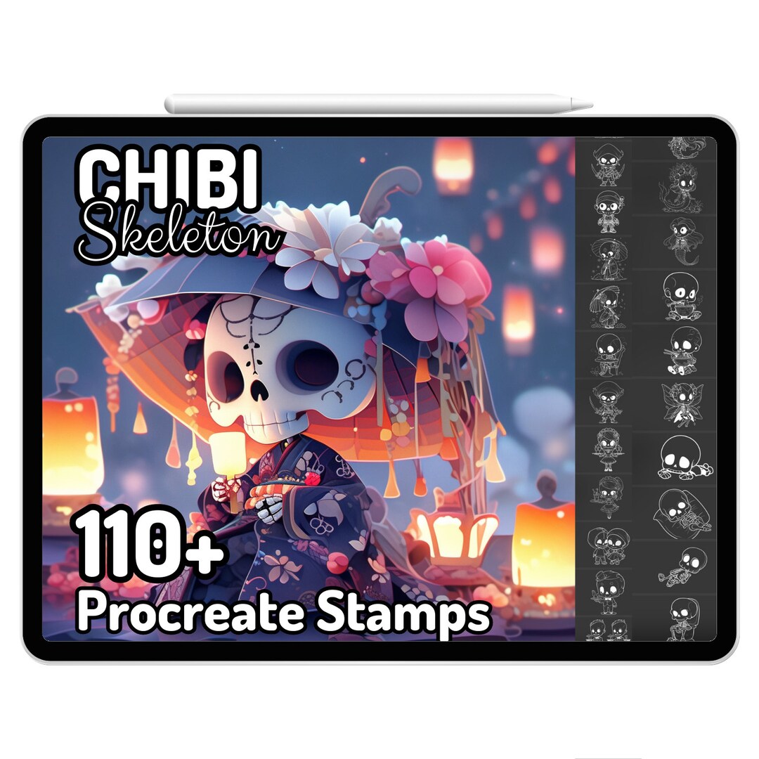 Procreate Chibi Skeleton Skull Kawaii Gothic Funny Magical Drawing ...
