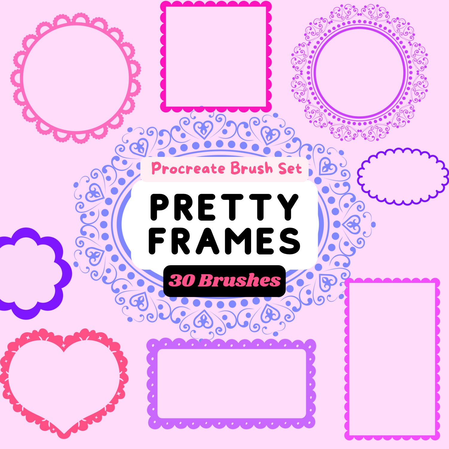 Pretty Frames Kawaii Procreate Brushes Stamps Sticker Elements - Etsy