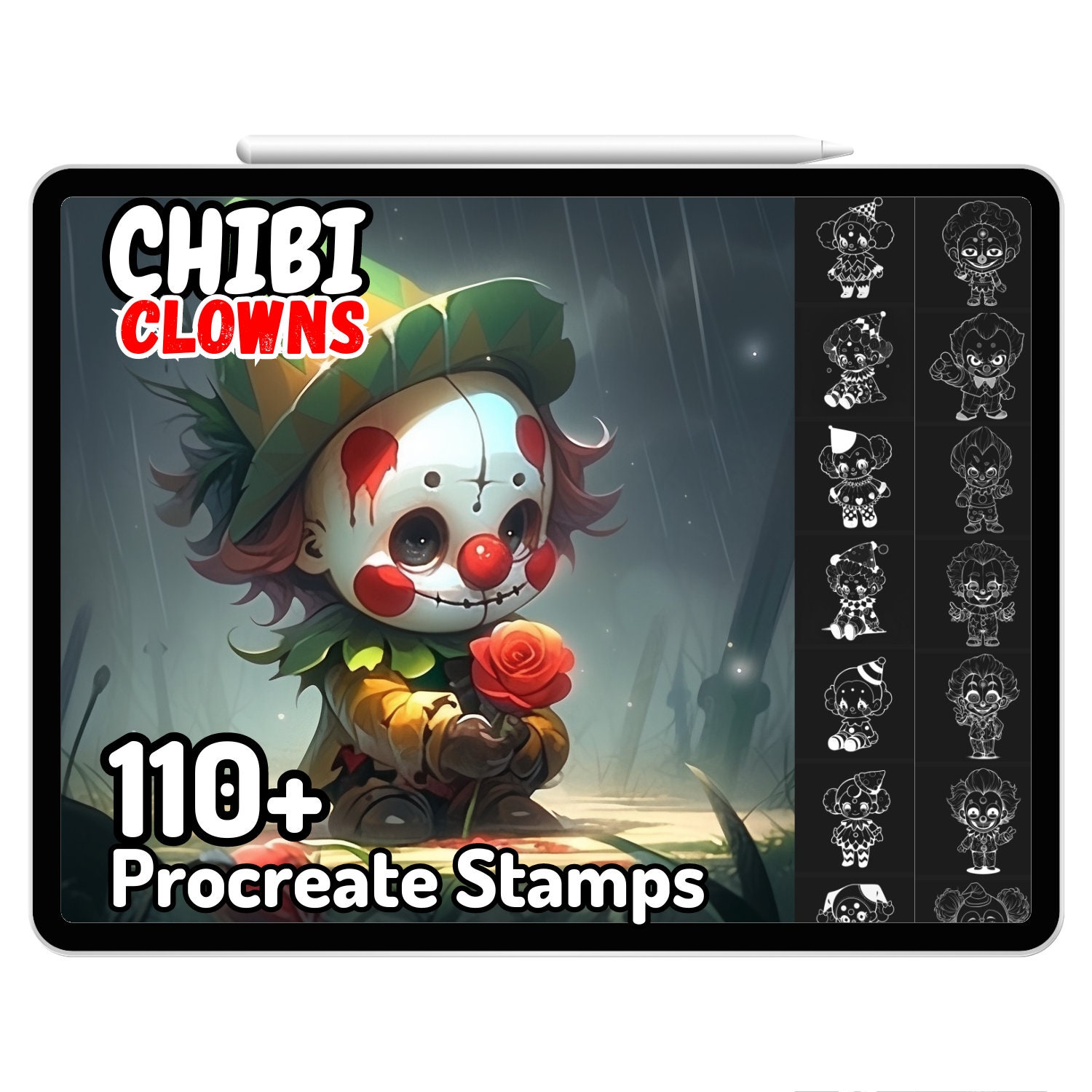 Procreate Chibi Clowns Cute Creepy Halloween Pierrot Kawaii Spooky ...