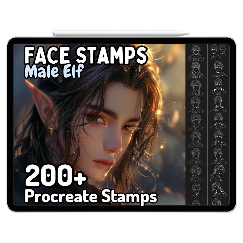 Procreate Anime Face Man Elf Head Stamps Fantasy Brushes Husbando ...