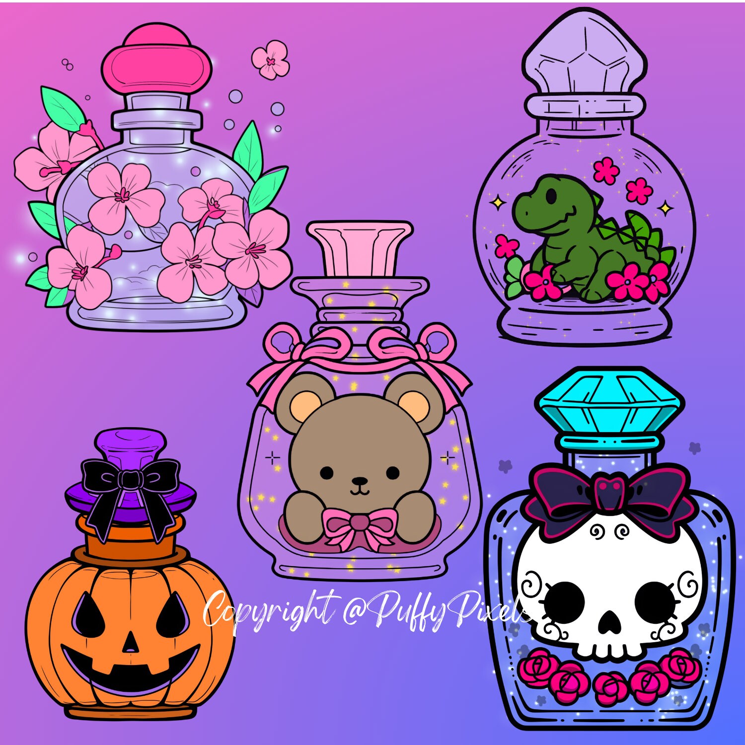 Procreate Perfume Bottles Potion Kawaii Skeleton Creepy Cute Halloween ...
