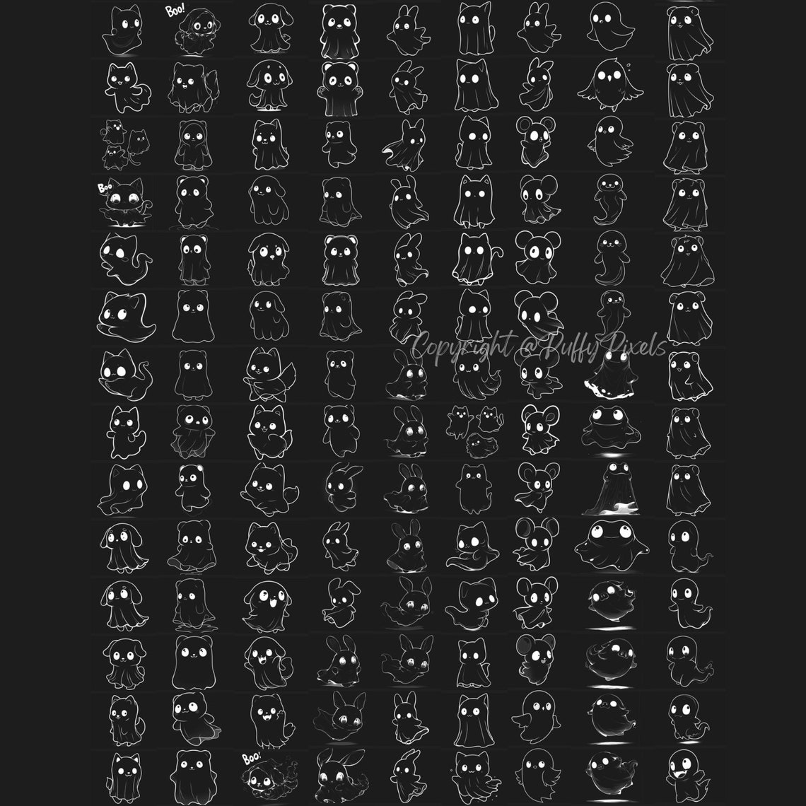 Procreate Cute Ghosts Animals Kawaii Tattoo Chibi Halloween Spooky ...