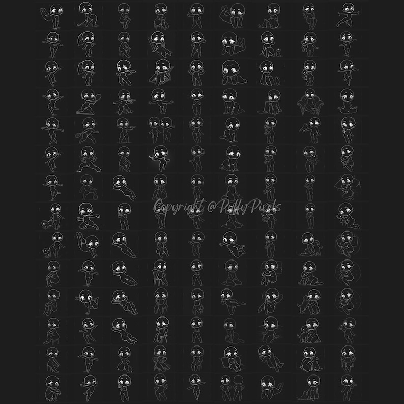 Procreate Chibi Poses Base Sketches Hand Gesture Kawaii Character ...