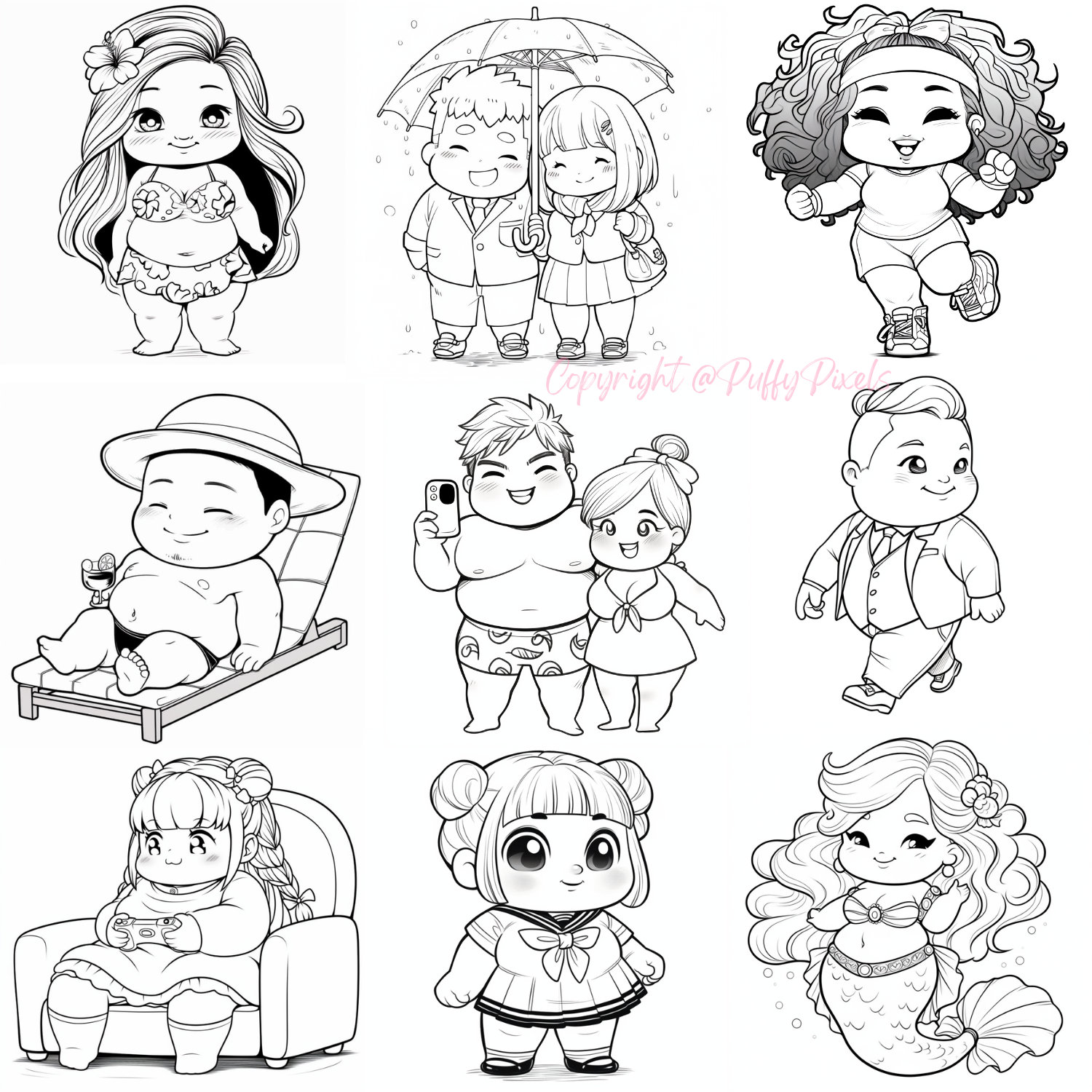 Procreate Chibi Plus Size Chubby Cute Girl Boy Couple Drawing Guide ...