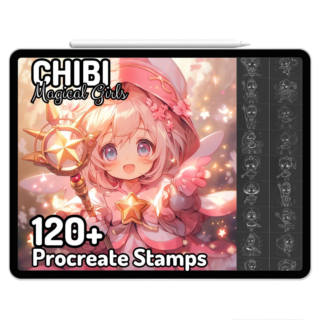 Procreate Chibi Magical Girl Girls Kawaii Cute Drawing Guide Stamps ...