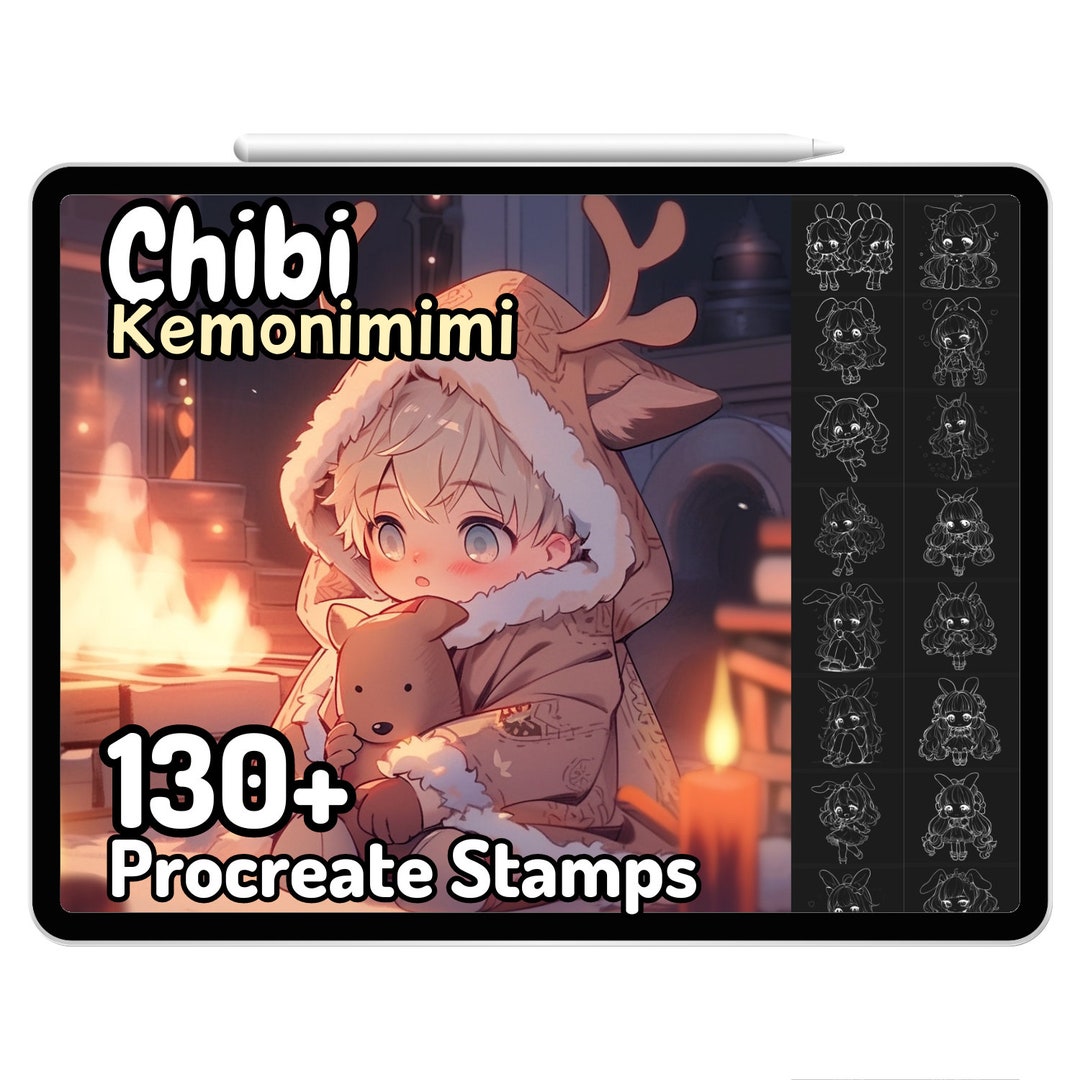 Procreate Chibi Kemonimimi Kawaii Stamps Cat Bunny Ears Reindeer Girl ...