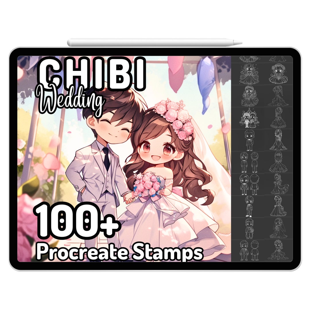 Procreate Chibi Bride Groom Wedding Princess Kawaii Drawing Body Guide ...