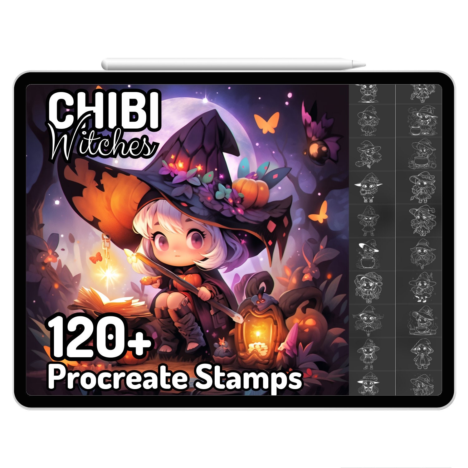 Procreate Chibi Witch Witches Mage Kawaii Magical Drawing Guide Stamps ...