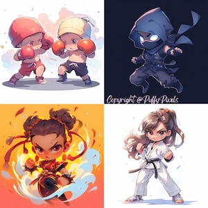 Procreate Chibi Fighter Fighting Ninja Kungfu Taekwondo Sword Boxing ...