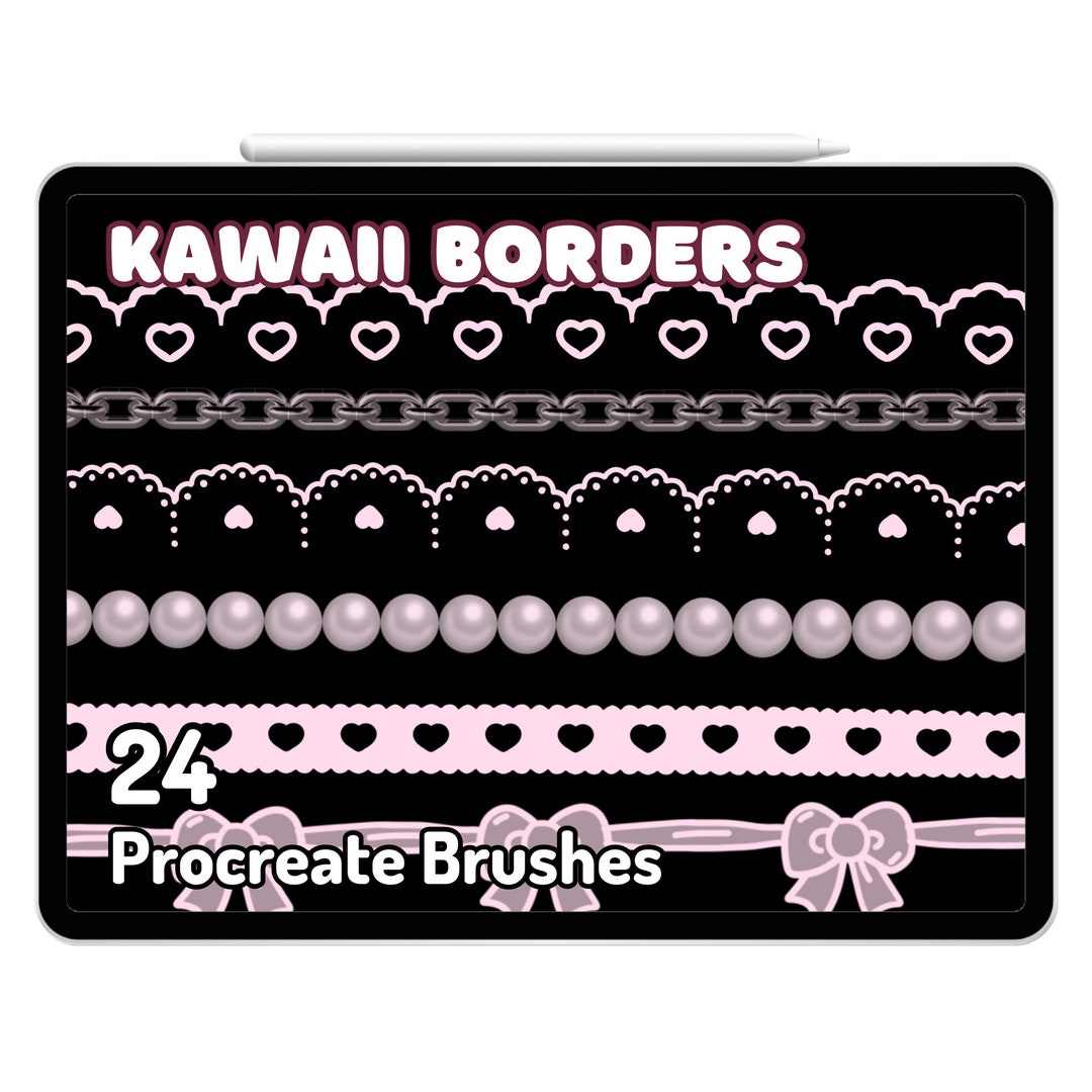 Procreate Kawaii Borders Lace Heart Link Chain Pearls Brushes Set Bow ...