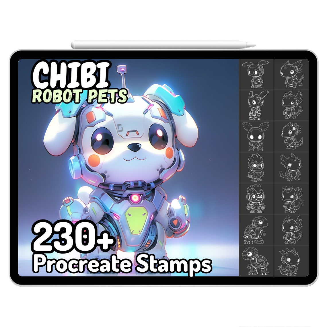Procreate Robot Pets Animals Cybercore Kawaii Chibi Space Drawing Guide ...