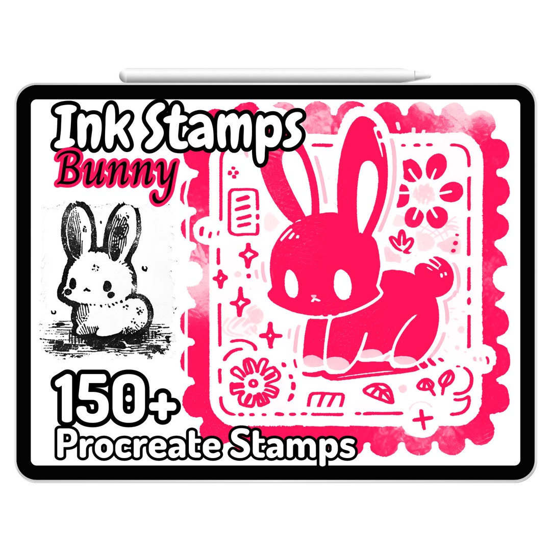 Procreate Ink Stamps Cute Bunny Rabbit Brushes Tattoo Oriental Hare ...