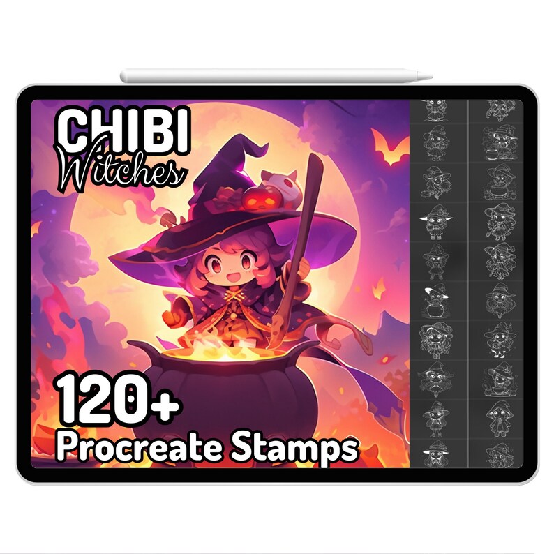Procreate Chibi Witch Witches Mage Kawaii Magical Drawing Guide Stamps ...
