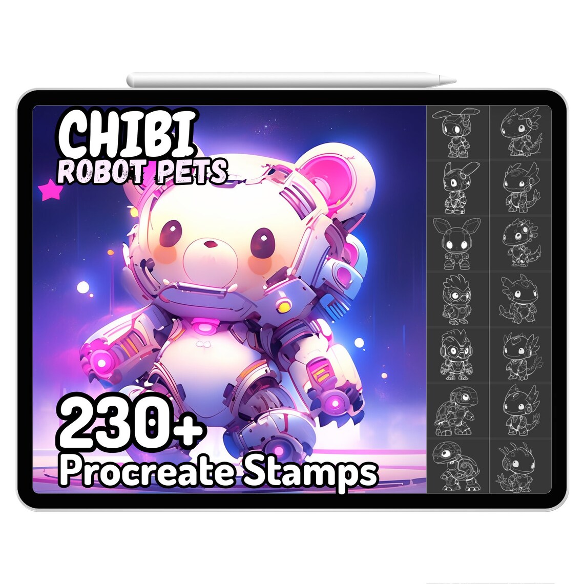 Procreate Robot Pets Animals Cybercore Kawaii Chibi Drawing - Etsy