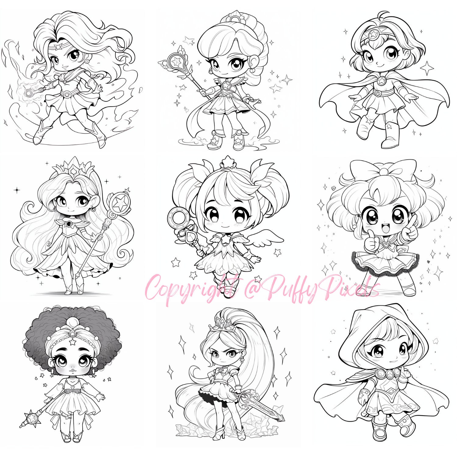 Procreate Chibi Magical Girl Girls Kawaii Cute Drawing Guide Stamps ...
