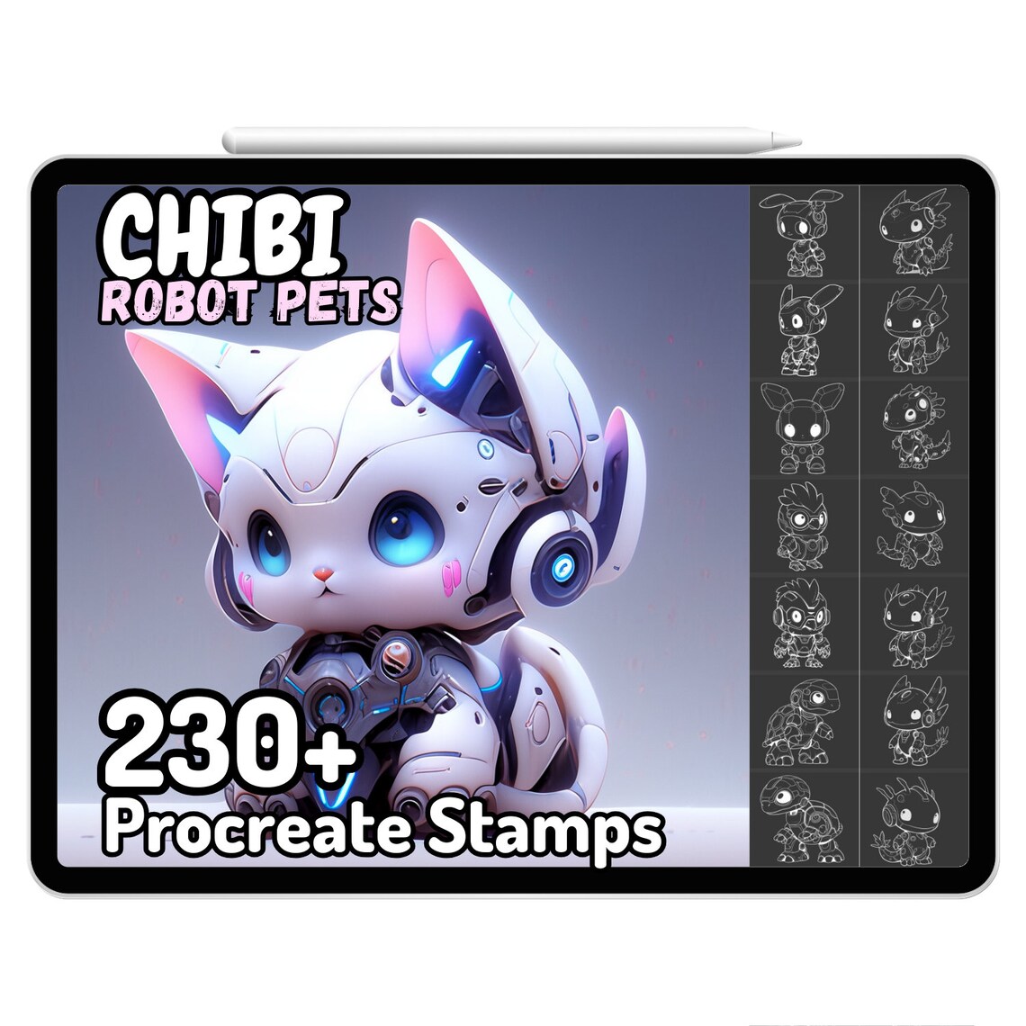 Procreate Robot Pets Animals Cybercore Kawaii Chibi Drawing - Etsy
