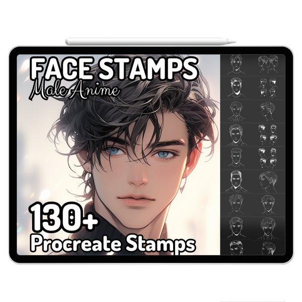 Procreate Anime Face Man Boy Guy Male Husbando Brushes Stamps Glasses ...