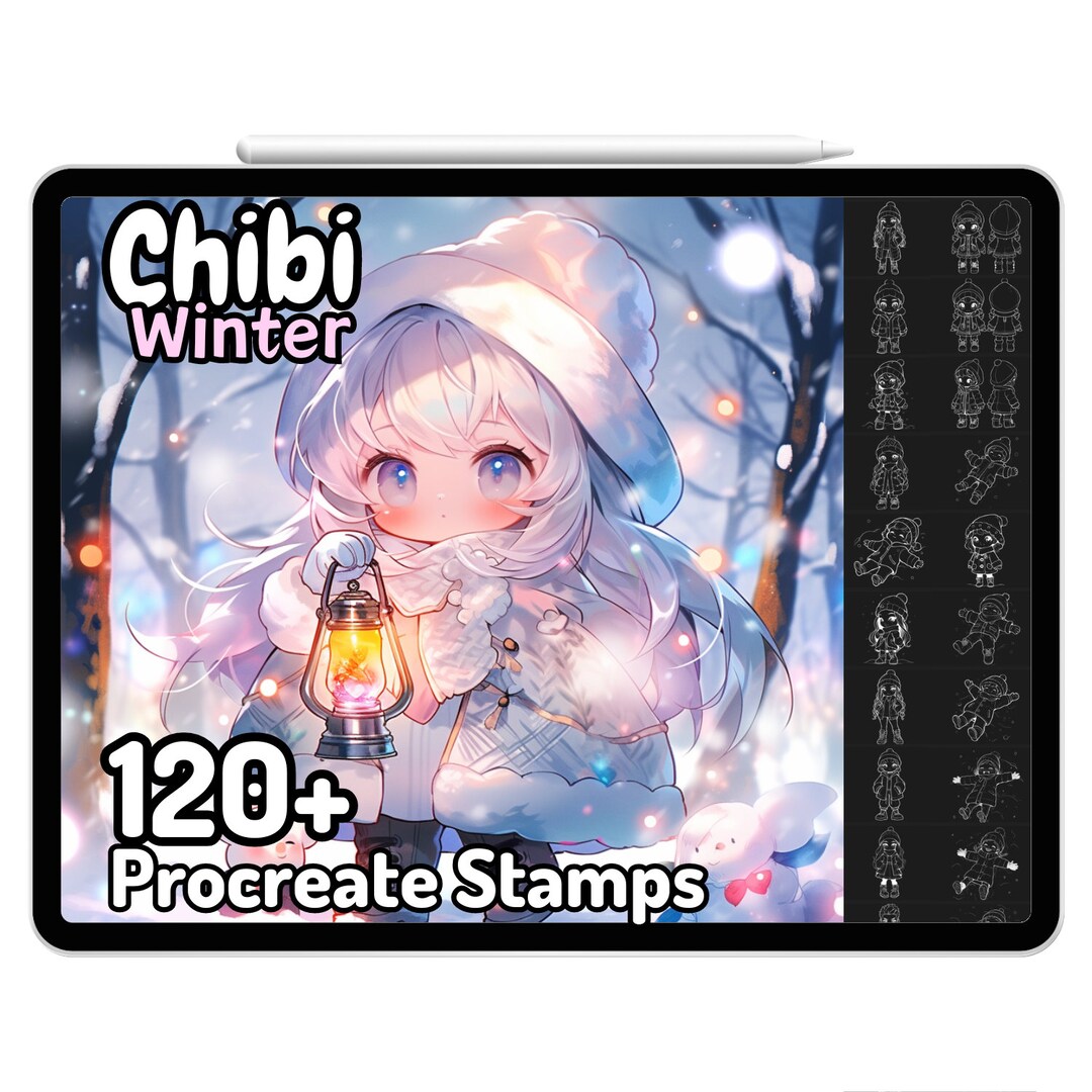 Procreate Kawaii Chibi Stamps Cute Girl Boy Winter Ski Clothing Stamps ...